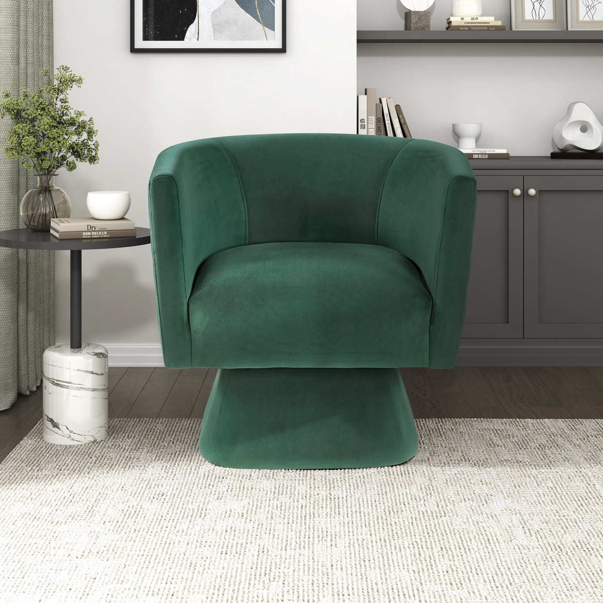 Mercer41 Earl 29" Modern Velvet Swivel Accent Chair – 360° Rotating ...