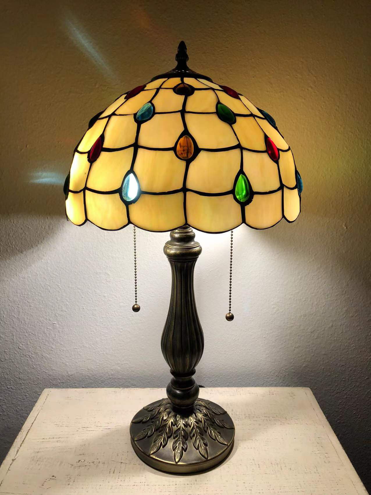 Canora Grey Bernfried Tiffany Style Table Lamp Gold Stained Glass ...