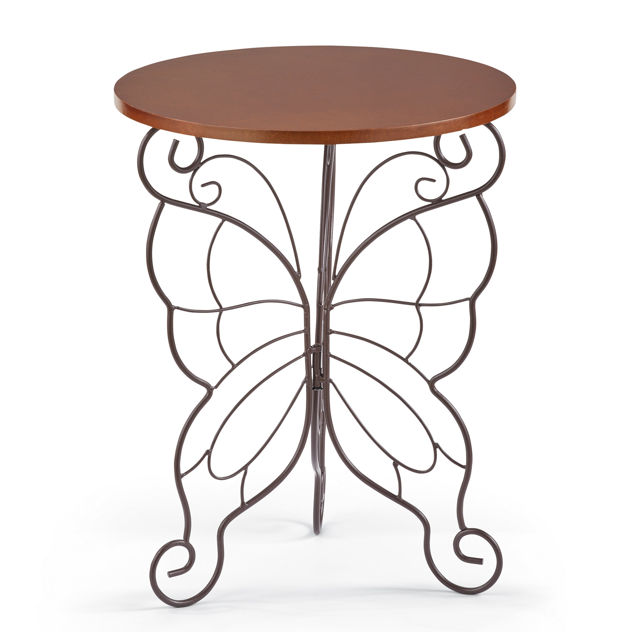 August Grove® Elegant Iron Butterfly Wooden Top Accent Table | Wayfair