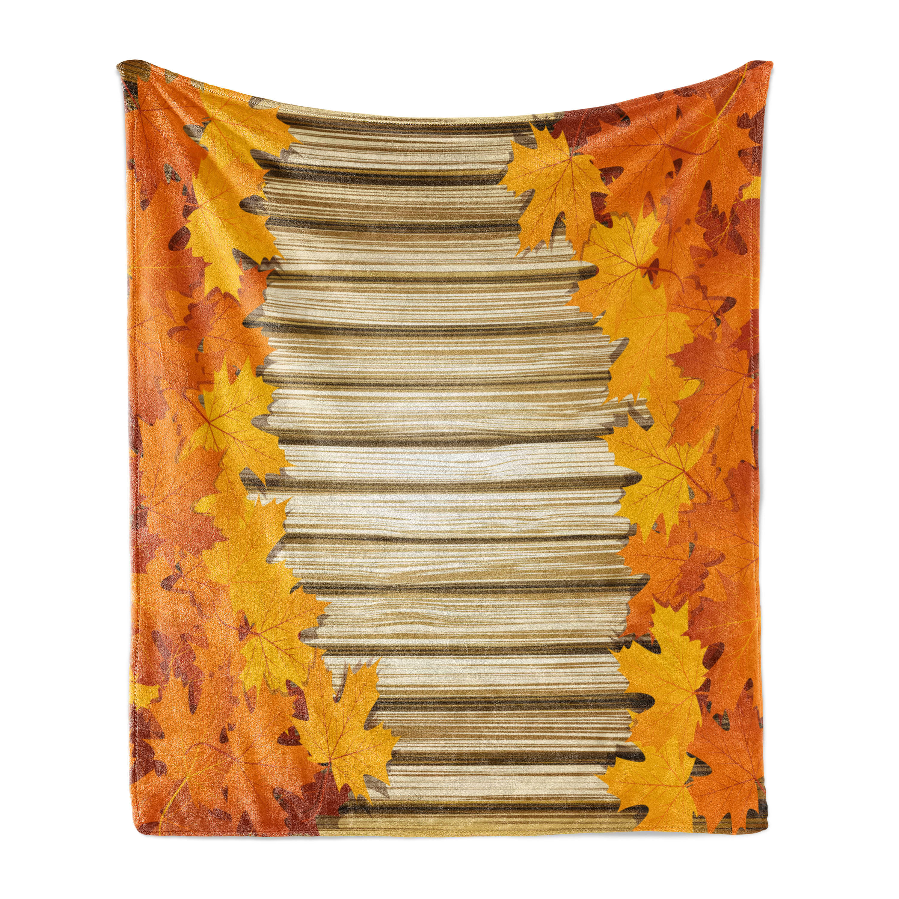 Ambesonne Fall Fleece Throw Blanket Fallen Leaves Rustic Style Pale ...
