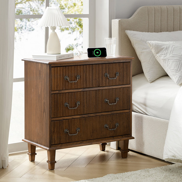 Canora Grey Kaybri 28"W Solid Paulownia Wood 4-Drawer Nightstand with ...