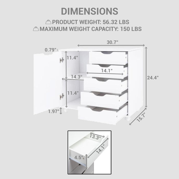 Ebern Designs Coheman 30.7" Wide 5 Drawer Office Storage File Cabinet ...