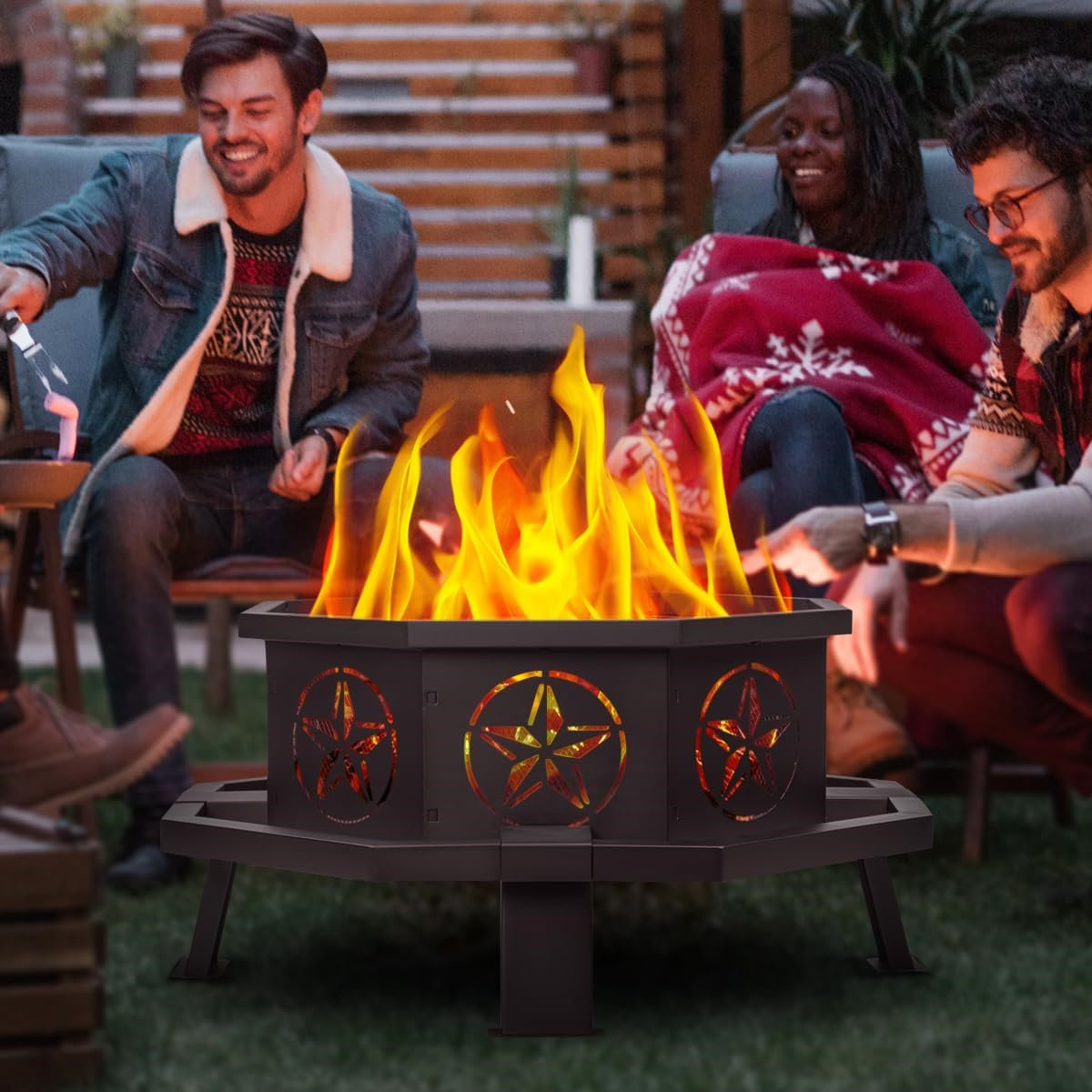 ENDROM 35" Heavy Duty Octagon Fire Pit – Wood Burning Outdoor Firepit ...