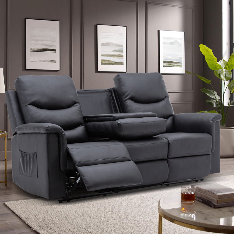 LVUYOYO 78" PU Leather Manual Reclining Sofa with Console and Drop Down ...