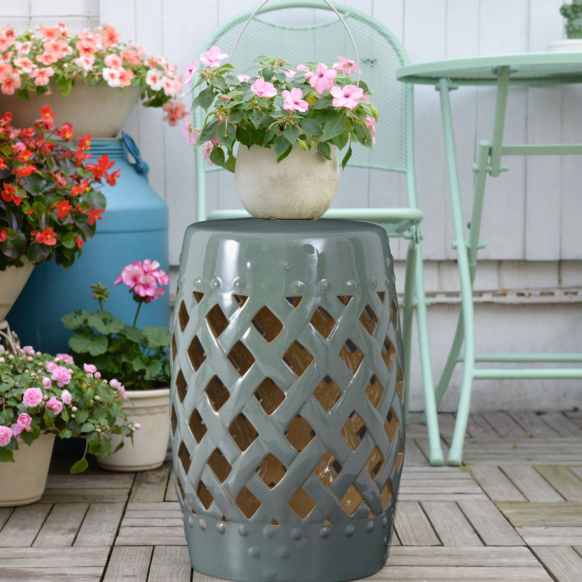 Dakota Fields Ceramic Garden End Table With Woven Design, And ...