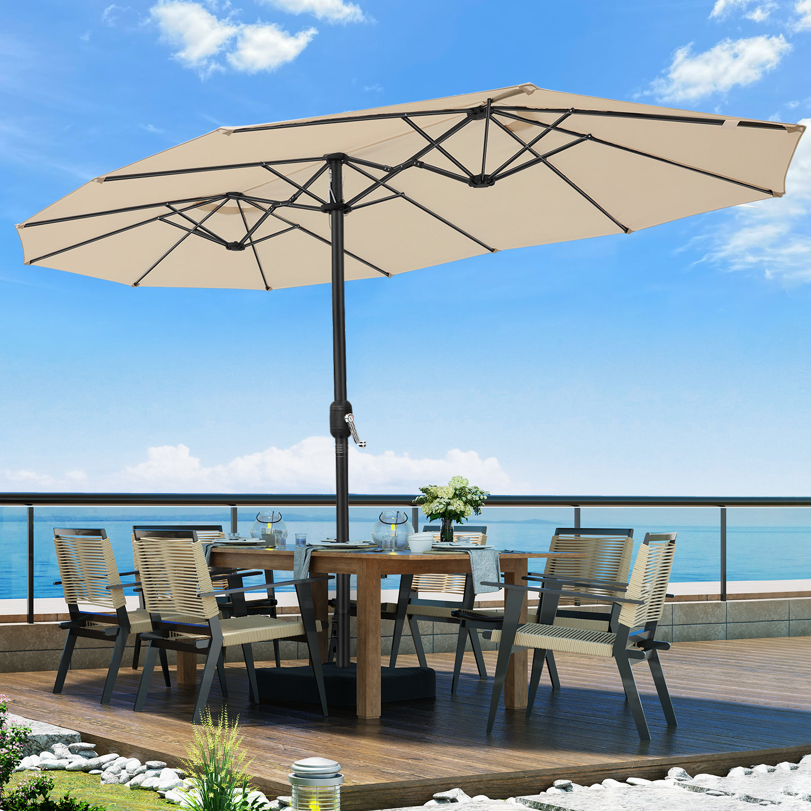 Arlmont & Co. 15ft Large Outdoor Patio Umbrella With Base Included ...