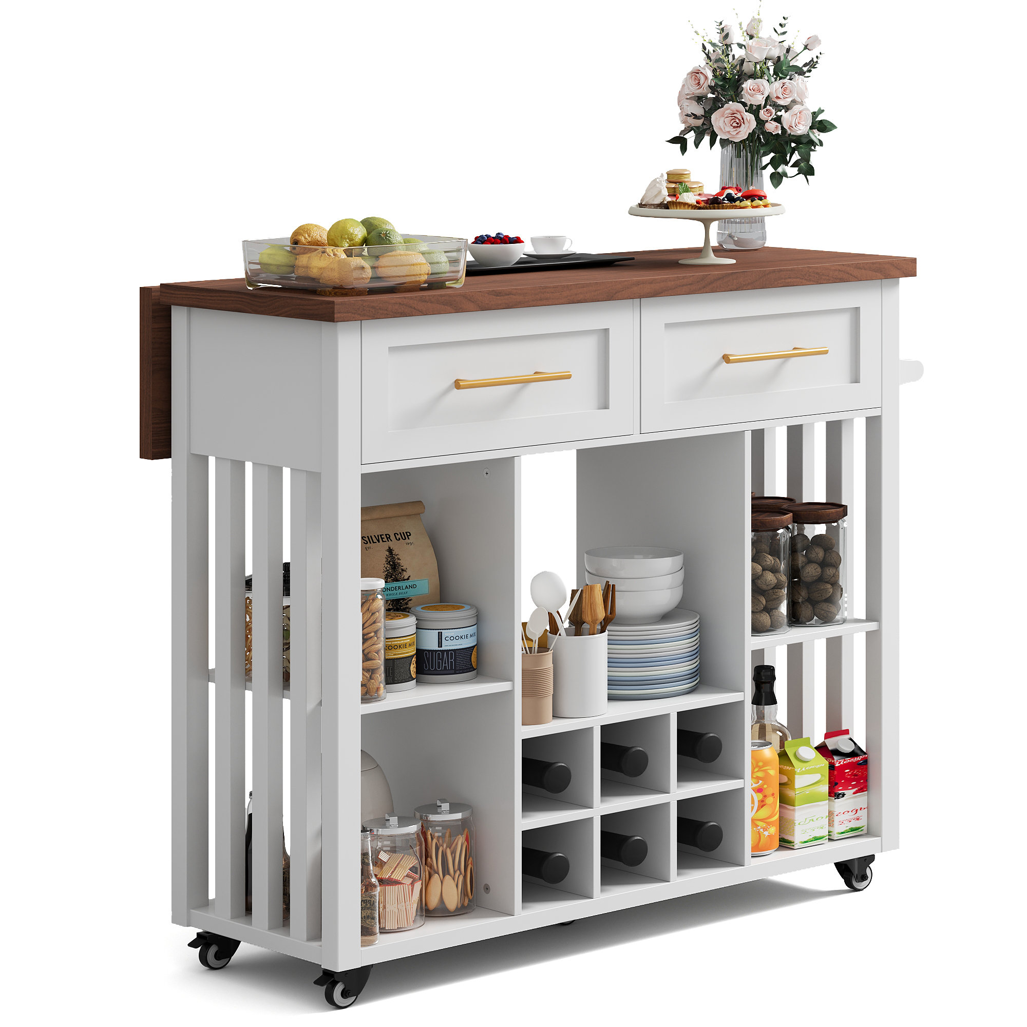 Winston Porter 39.4'' L Modern Rolling Kitchen Island With Drop Leaf ...