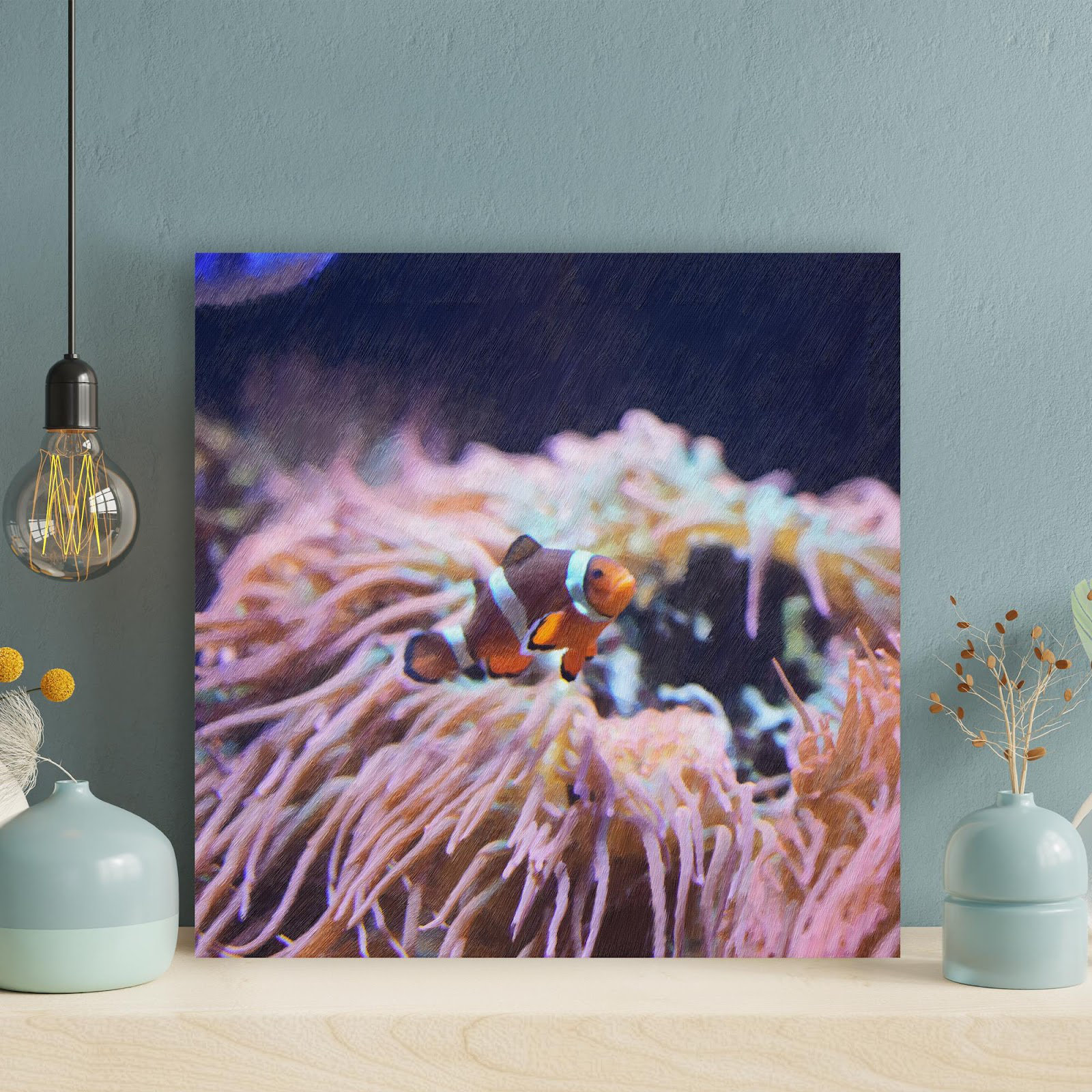 Bayou Breeze A Clownfish With Corals Behind - 1 Piece Square Graphic ...
