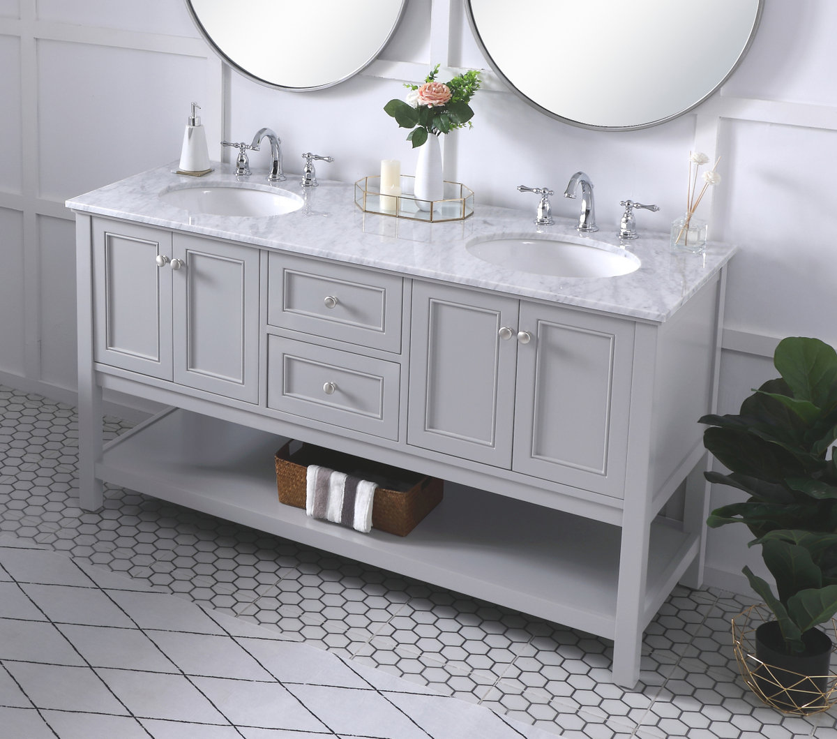 Elegant Kitchen and Bath 60 Inch Double Sink Bathroom Vanity Set in ...