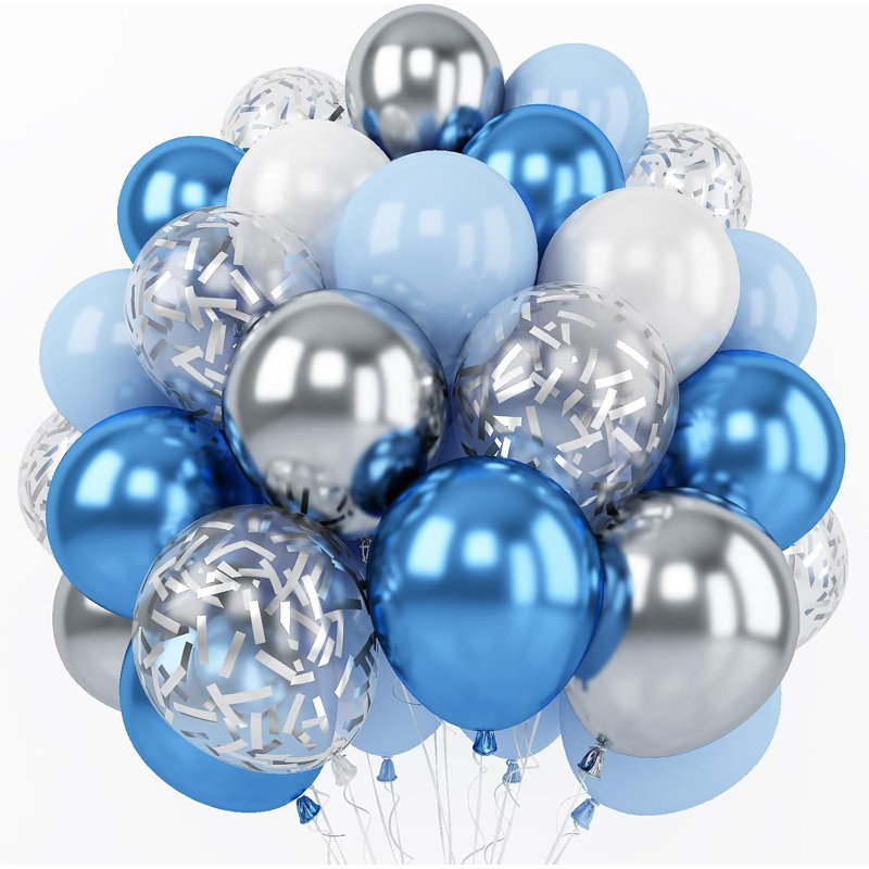 Tobran 60 Packs 12 Inch Balloons with Metallic Silver Confetti Latex ...