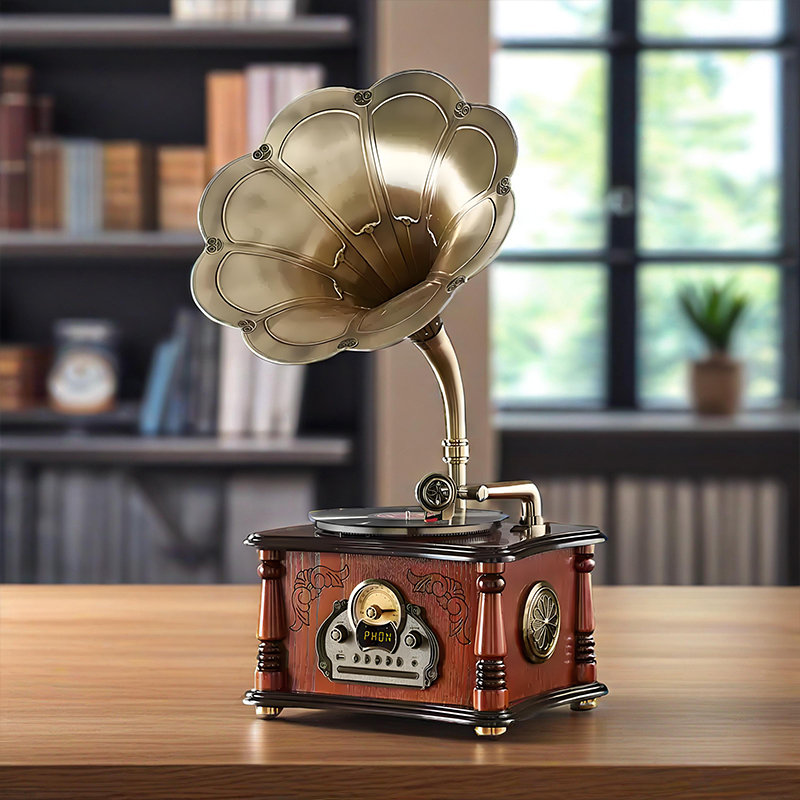 FECOPT Retro Brown Record Player with Bluetooth Speaker Integrated ...