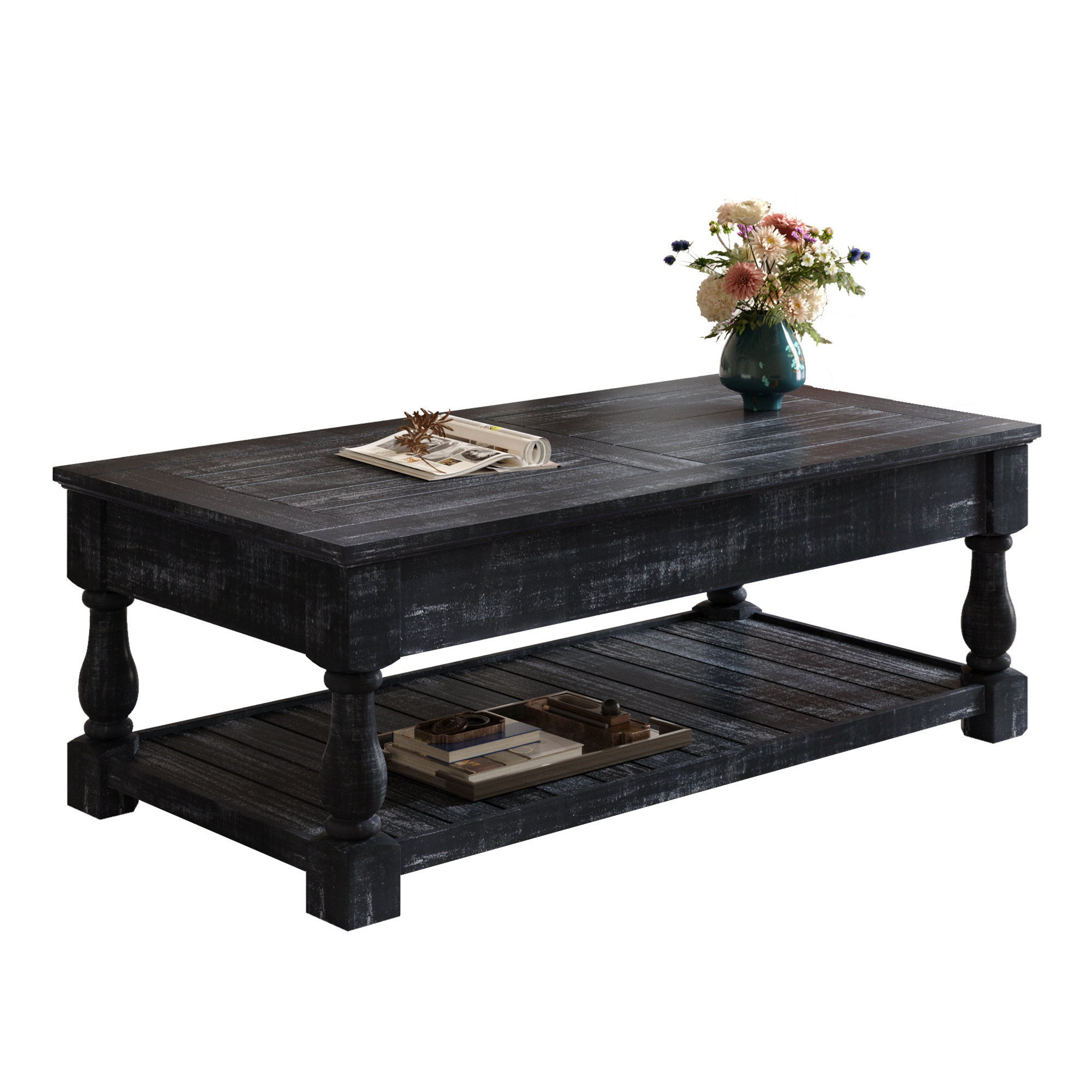 August Grove® Farmhouse Lift Top Coffee Table With Fixed Shelf - 3 ...