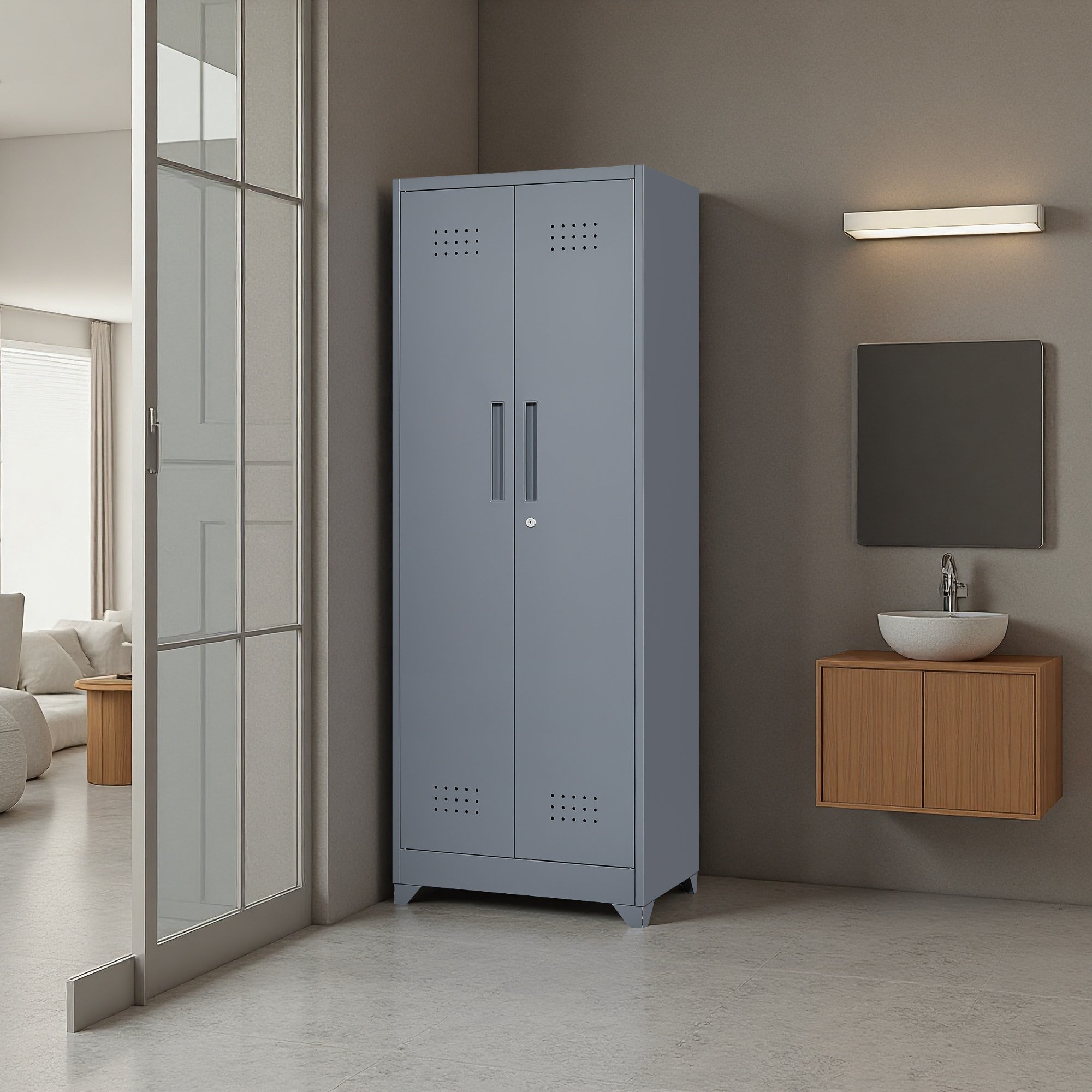 Lark Manor™ Broom Storage Cabinet With Locking Doors And Shelves, 65" H ...