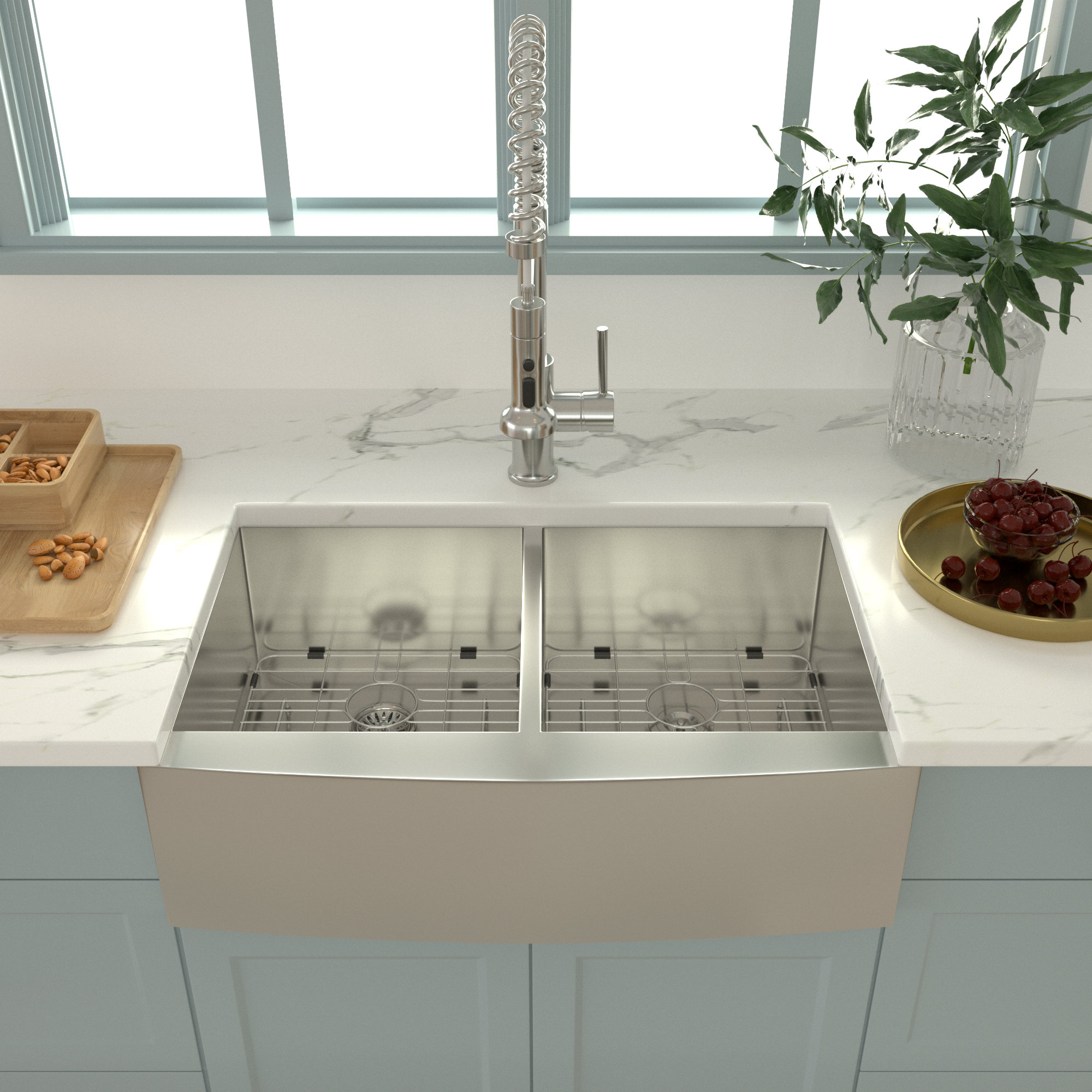 GhomeG 33" L x 20" W Farmhouse Kitchen Sink with Basket Strainer | Wayfair