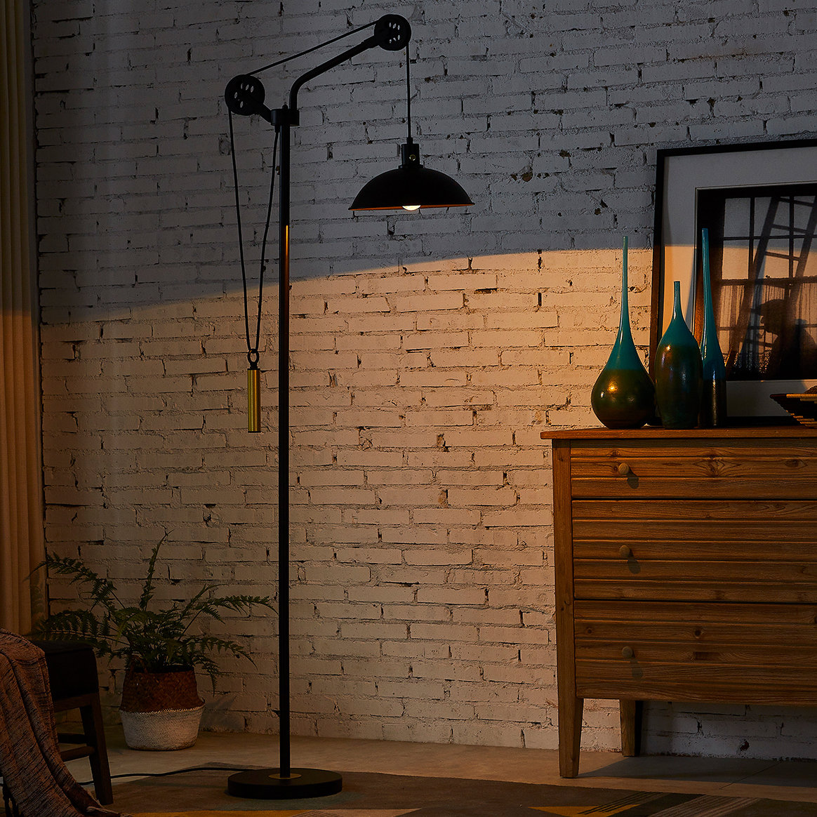 WOXXX 74" Dimmable Industrial Floor Lamp with Pulley System for Living ...