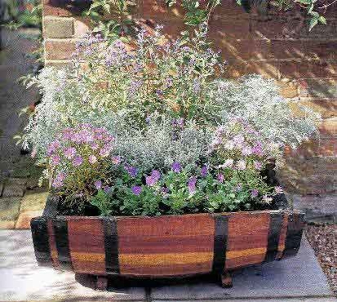 MGP Lacquer Finished Oakwood Split Wine Barrel Planter 26"W X 35"L X 13 ...