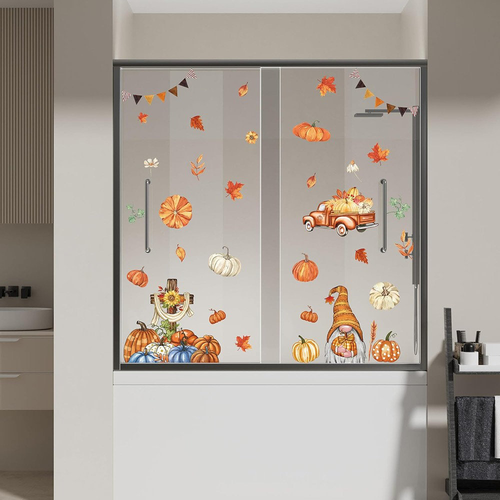 Ophelia & Co. 9 Sheets Fall Window Clings Gnome Cross Maple Leaves ...