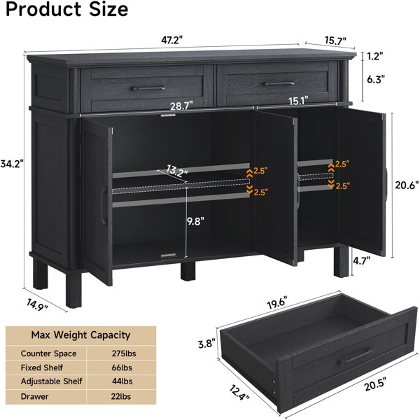 Winston Porter 48 Inches Buffet Cabinet with Storage, Farmhouse ...
