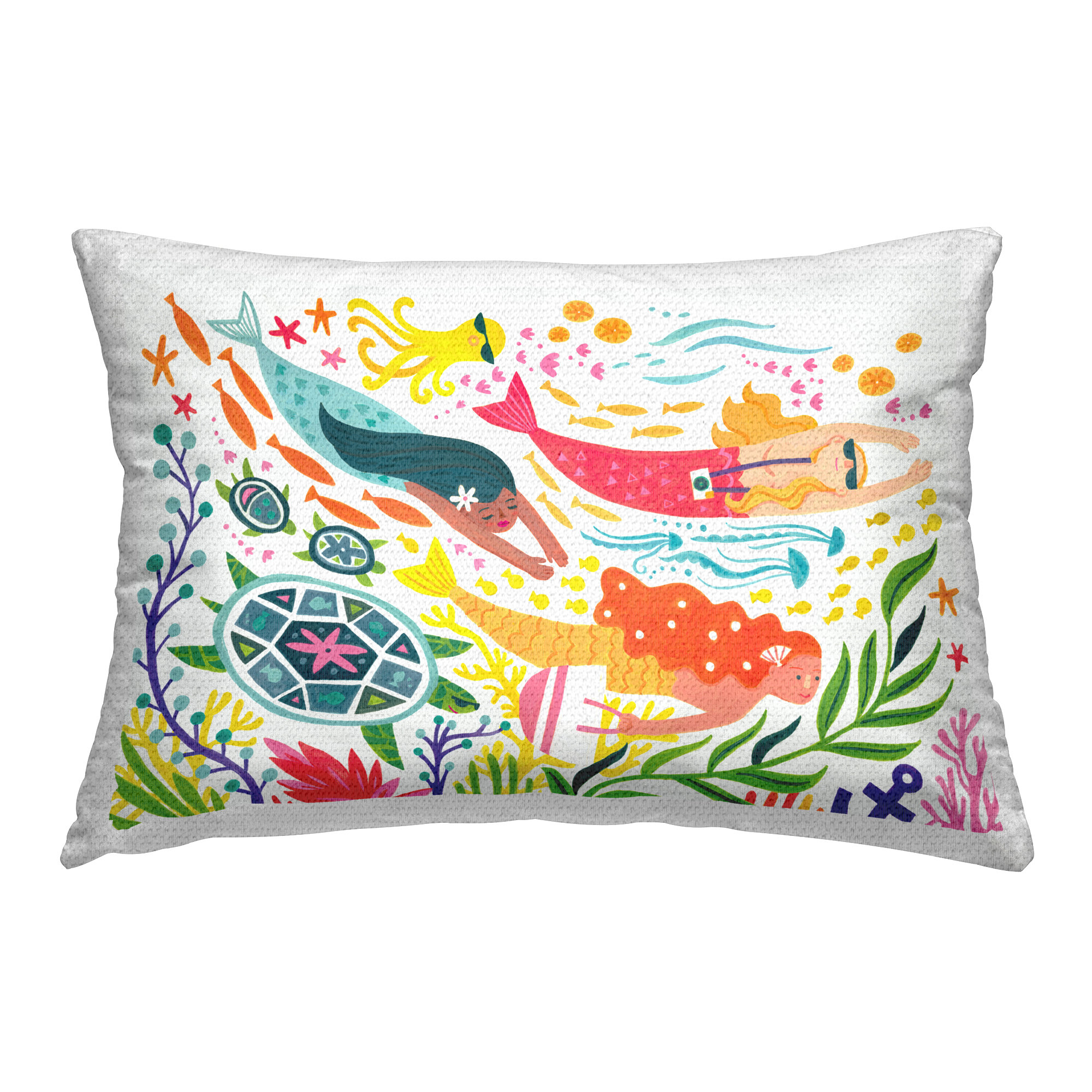 Stupell Industries Underwater Swimming Mermaids Outdoor Printed Pillow ...