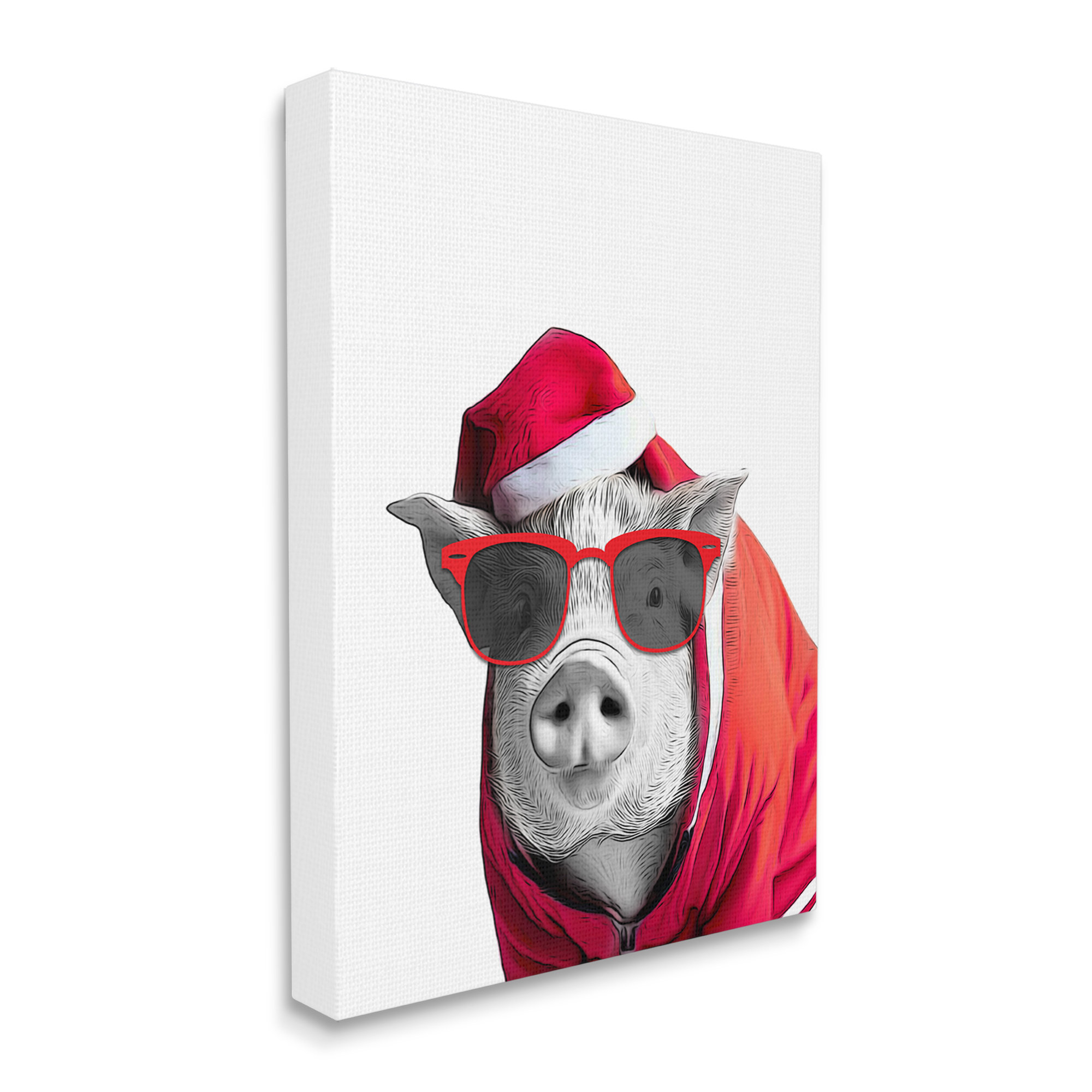 The Holiday Aisle® Pig In Holiday Clothes Framed Floater Canvas Wall ...