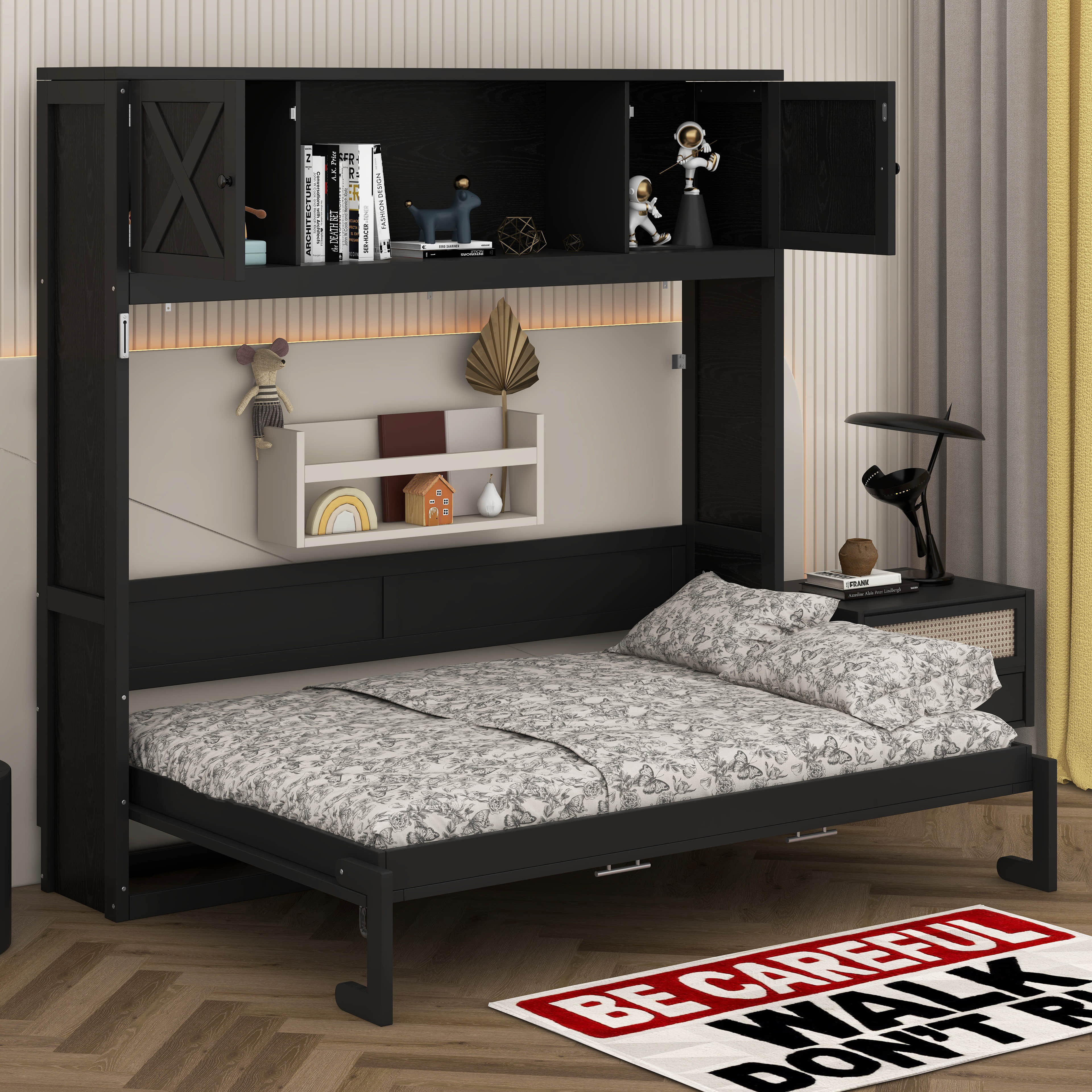 Red Barrel Studio Full Size Murphy Bed With Storage Cabinets, Modern ...