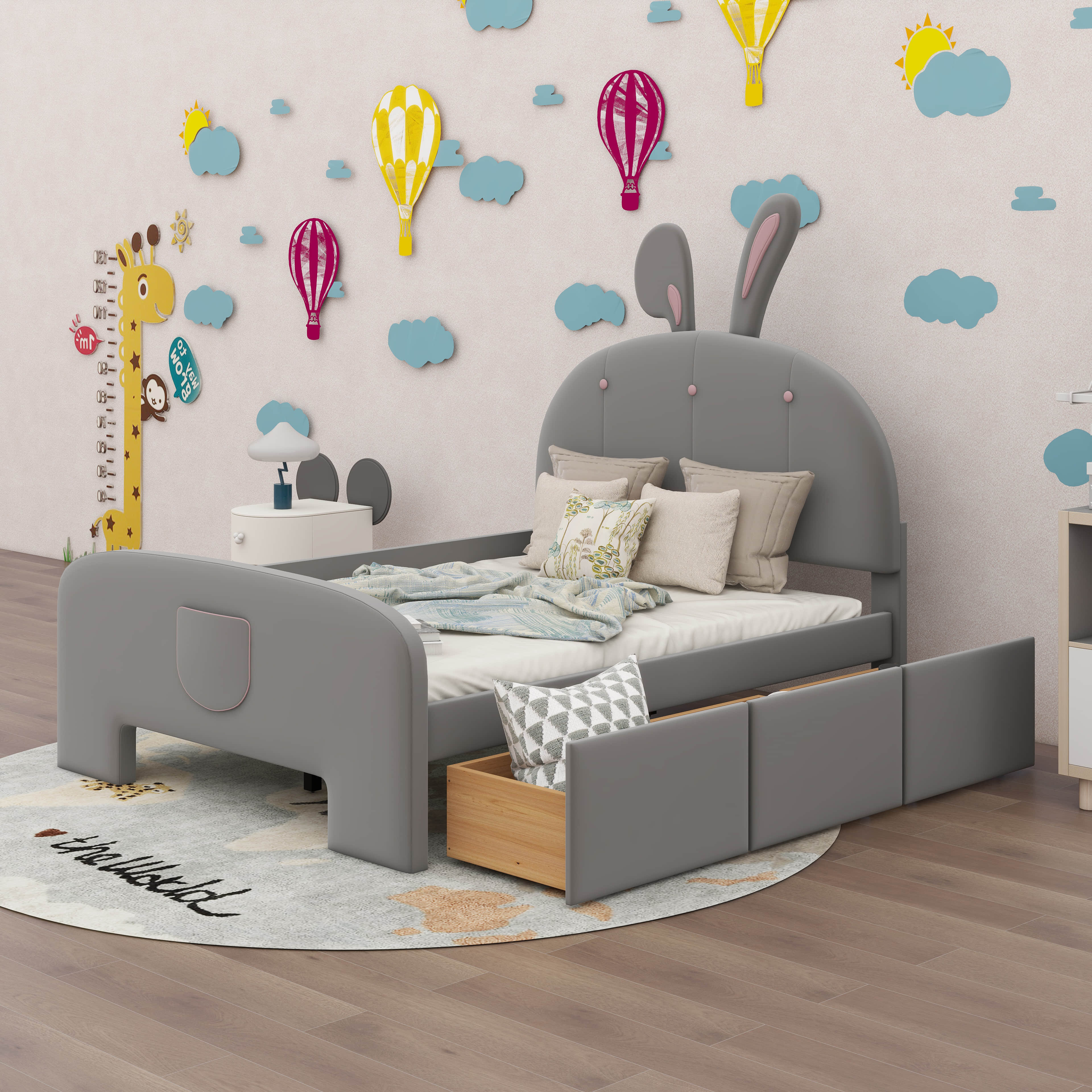 House of Hampton® A Velvet Platform Bed With A Rabbit-Shaped Headboard ...