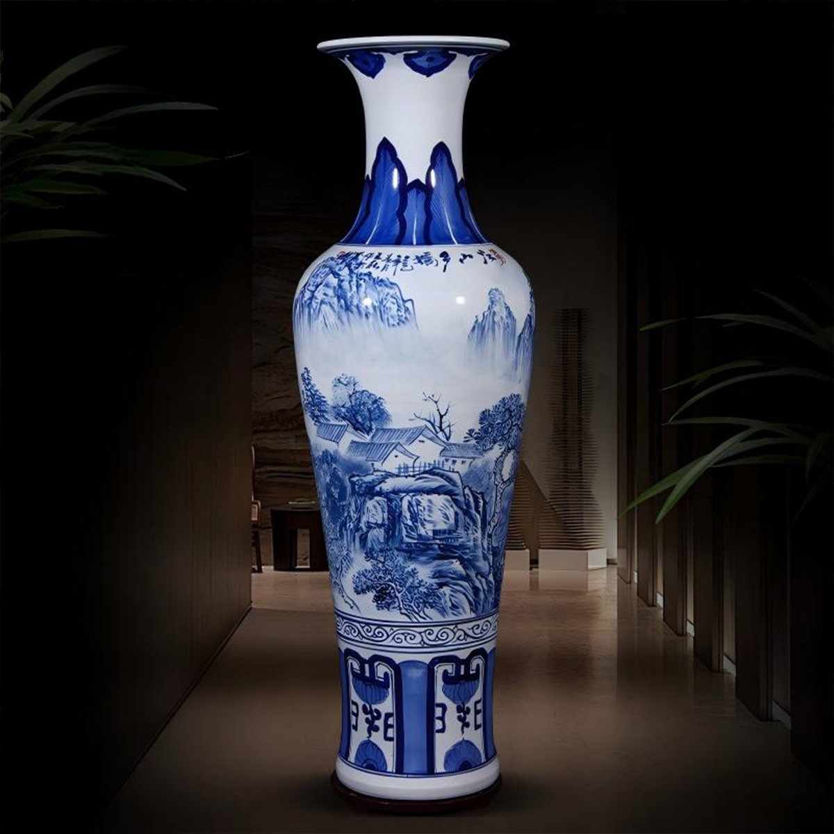 Astoria Grand 62.99"Jingdezhen hand-painted blue-and-white landscape ...