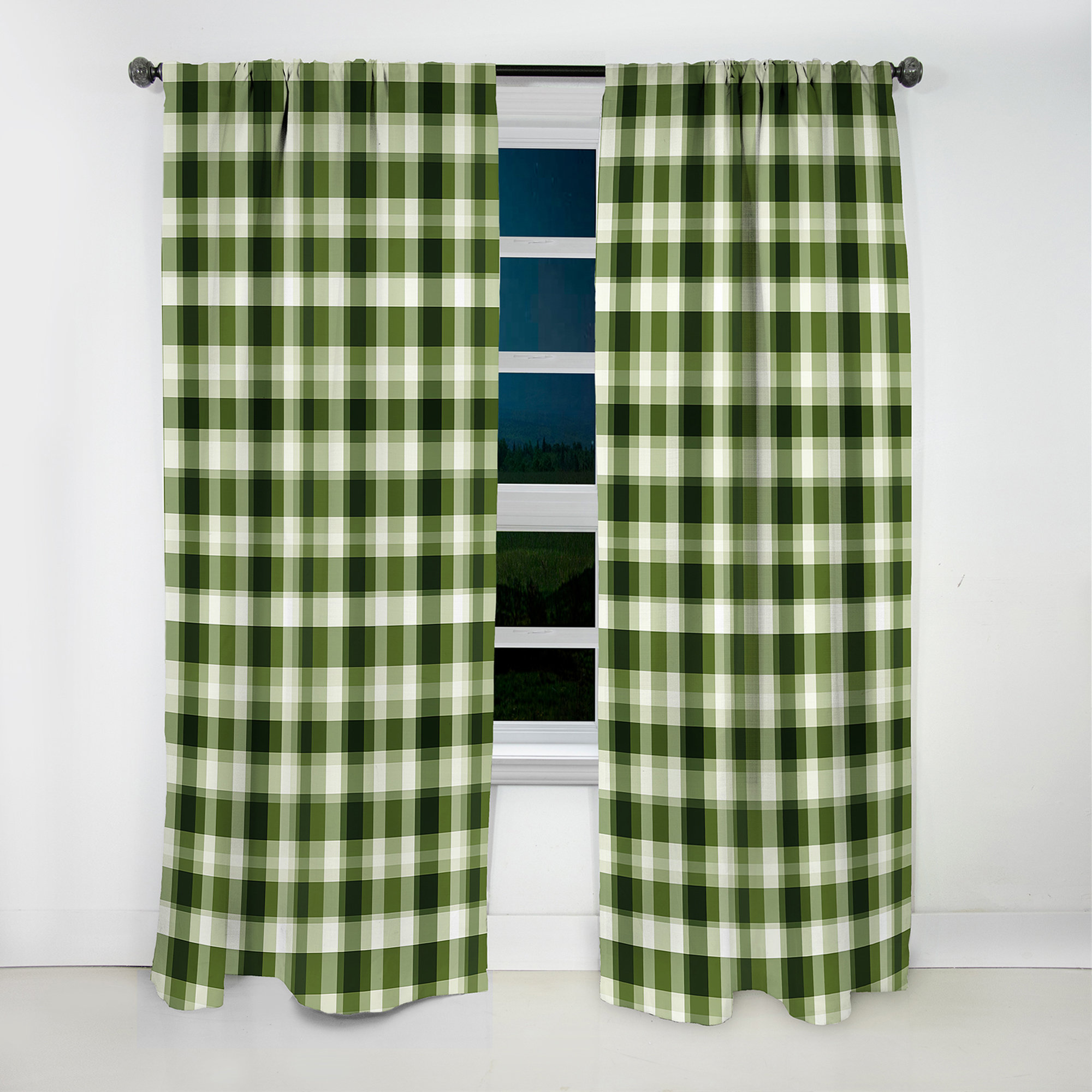 Design Art Uk Green Plaid Elegance I - Vintage Velvet Curtain - Room ...