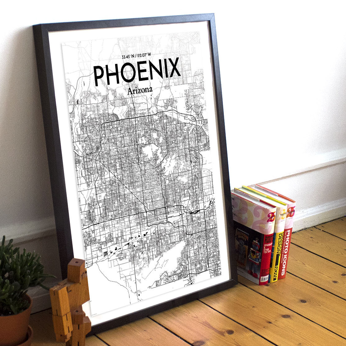 Wrought Studio™ 'Phoenix City Map' Graphic Art Print Poster in Ink ...