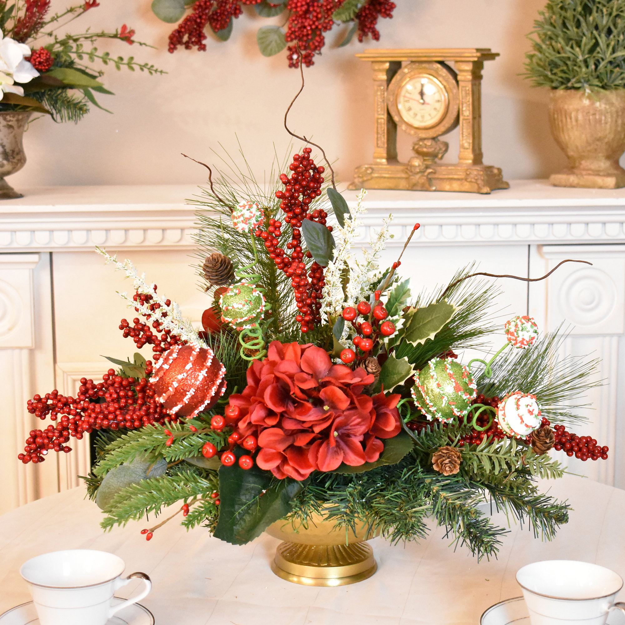 Primrue Red Berry & Hydrangea Centerpiece | Wayfair