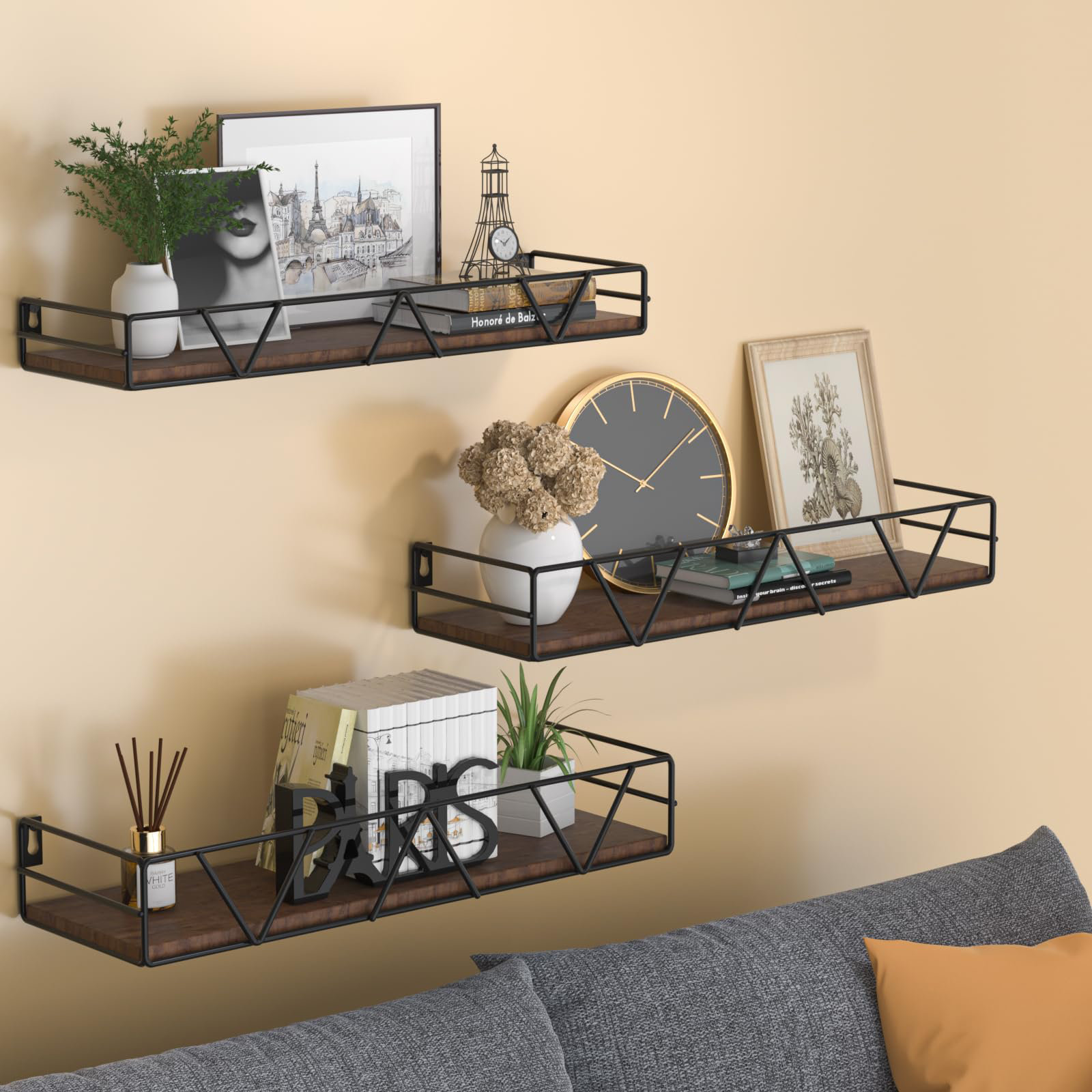 Latitude Run® Floating Shelves Set Of 3, Home Wood Wall Shelf ...