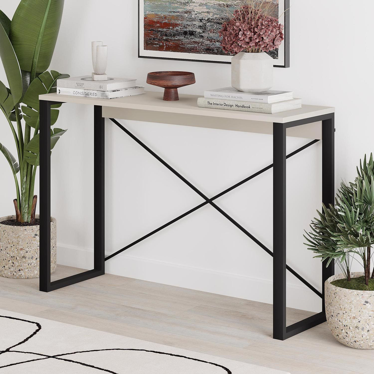 LoftDesigns Modern Archie Console Table 110cm with Black Metal Legs ...