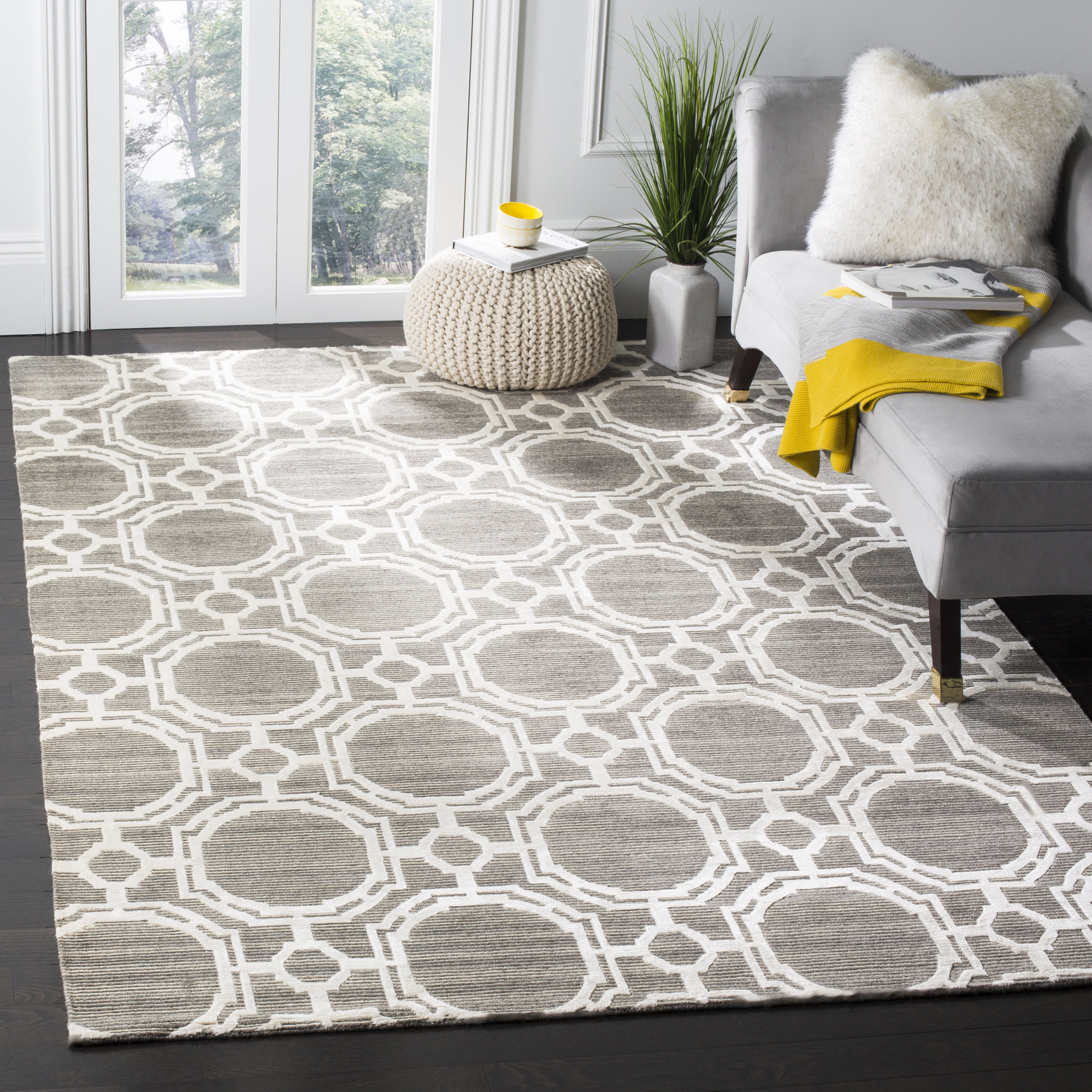 Darby Home Co Anaya Tibetan Hand Knotted Wool & Viscose Geometric Rug ...