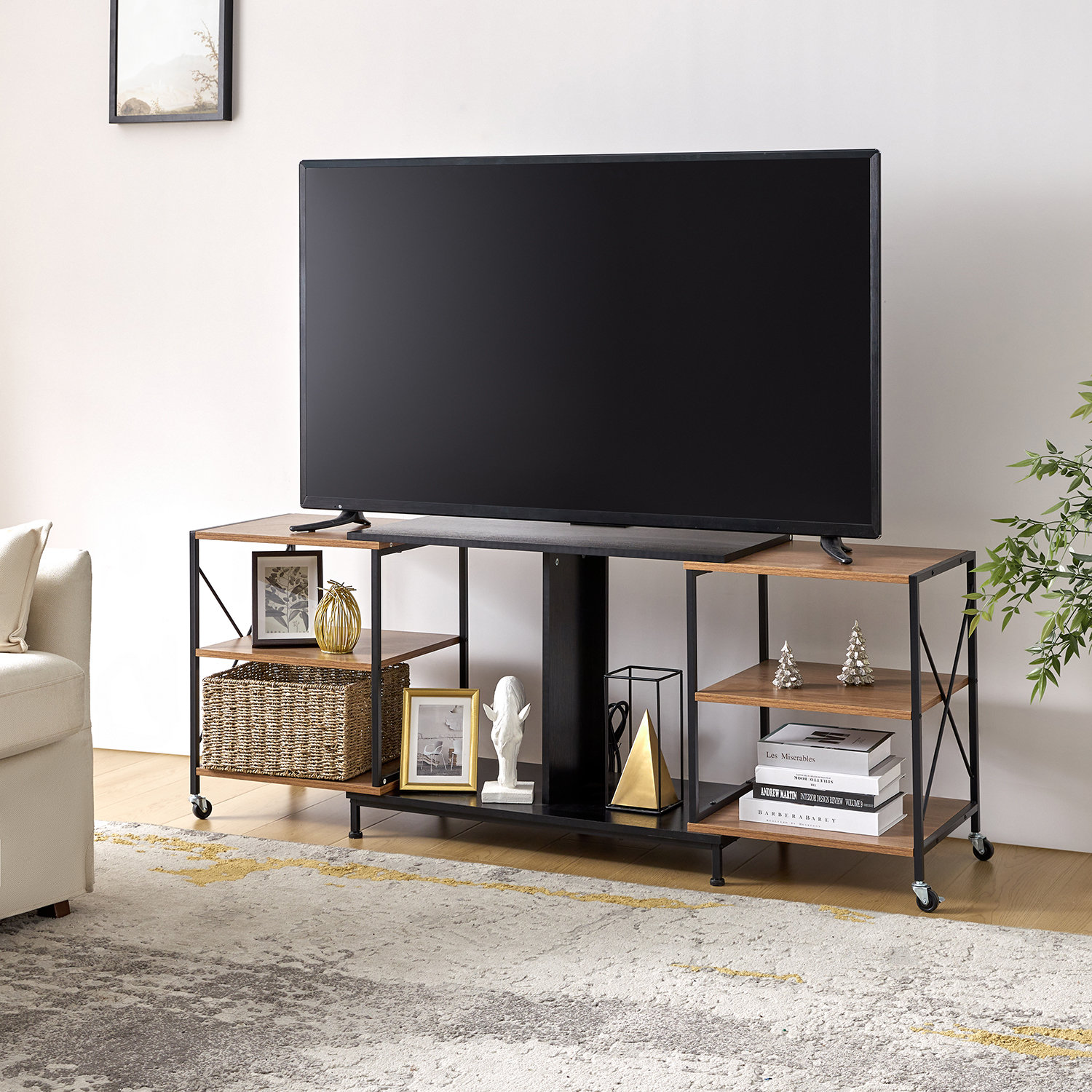 17 Stories Roxanna Modern Flexible TV Stand with wheels and Power ...
