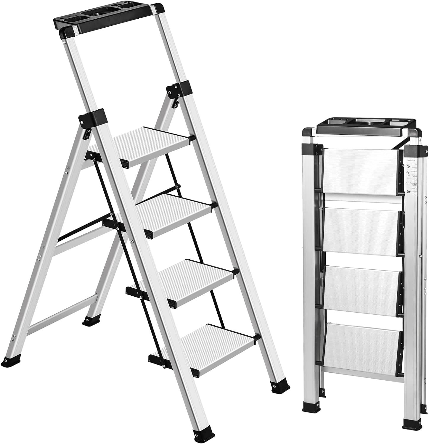 WFX Utility™ 4 Step Ladder, Retractable Handgrip Folding Step Stool ...