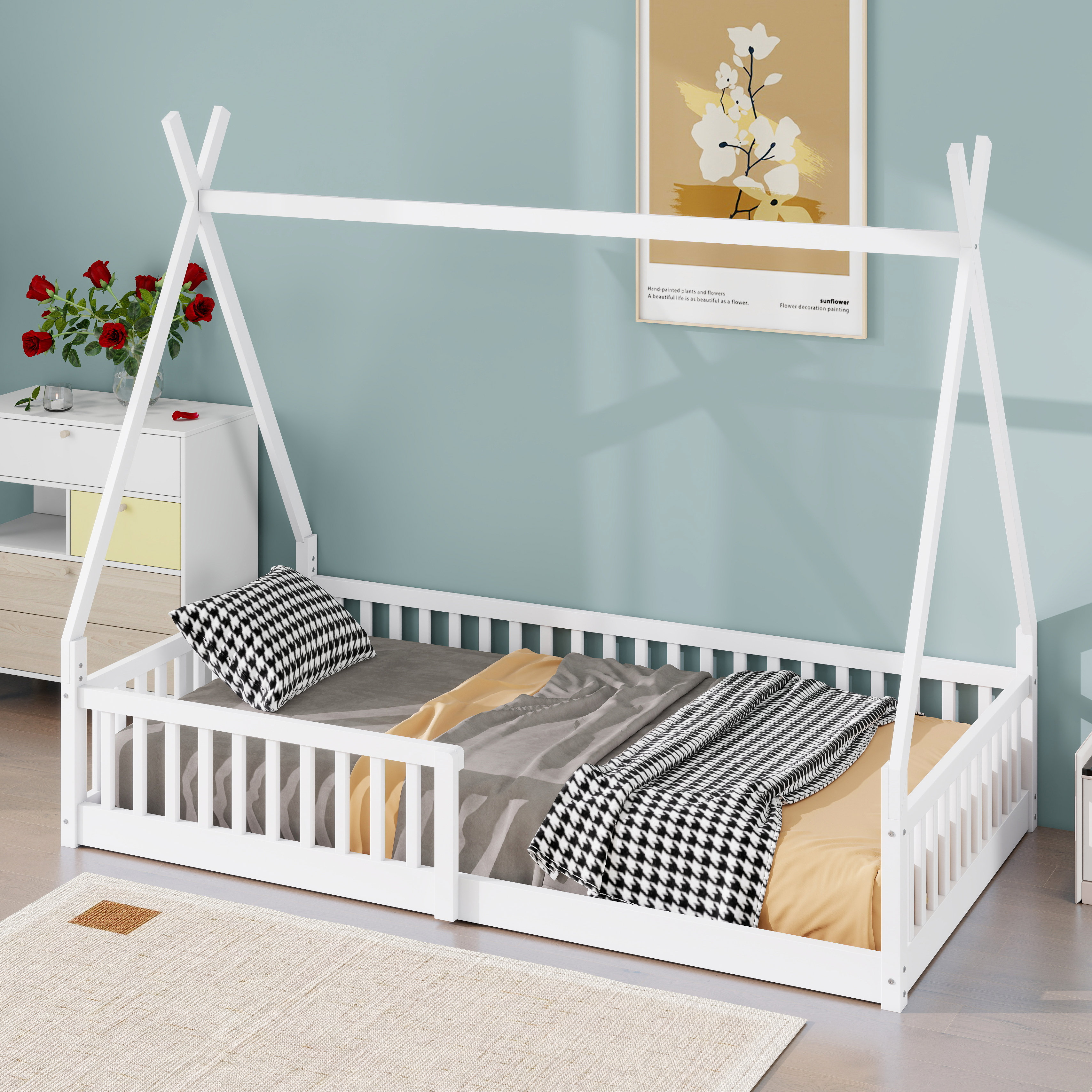 Dakota Fields Floor Bed For Kids, Twin Size Teepee Tent Beds ...