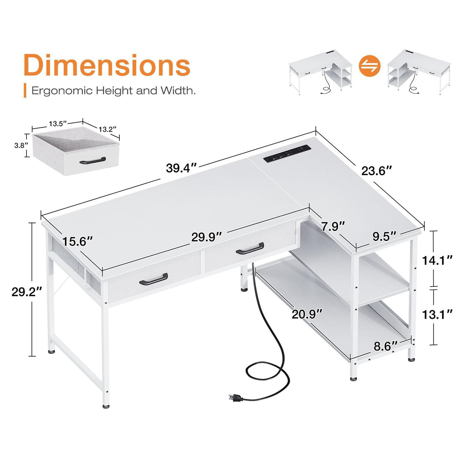 Inbox Zero 40 Inch L Shaped Computer Desk With 2 Drawers, Small Desk ...