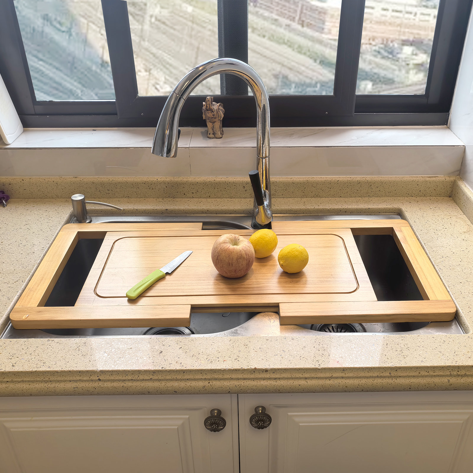 SwallowLiving Expandable Wooden Over The Sink Cutting Board With Juice ...