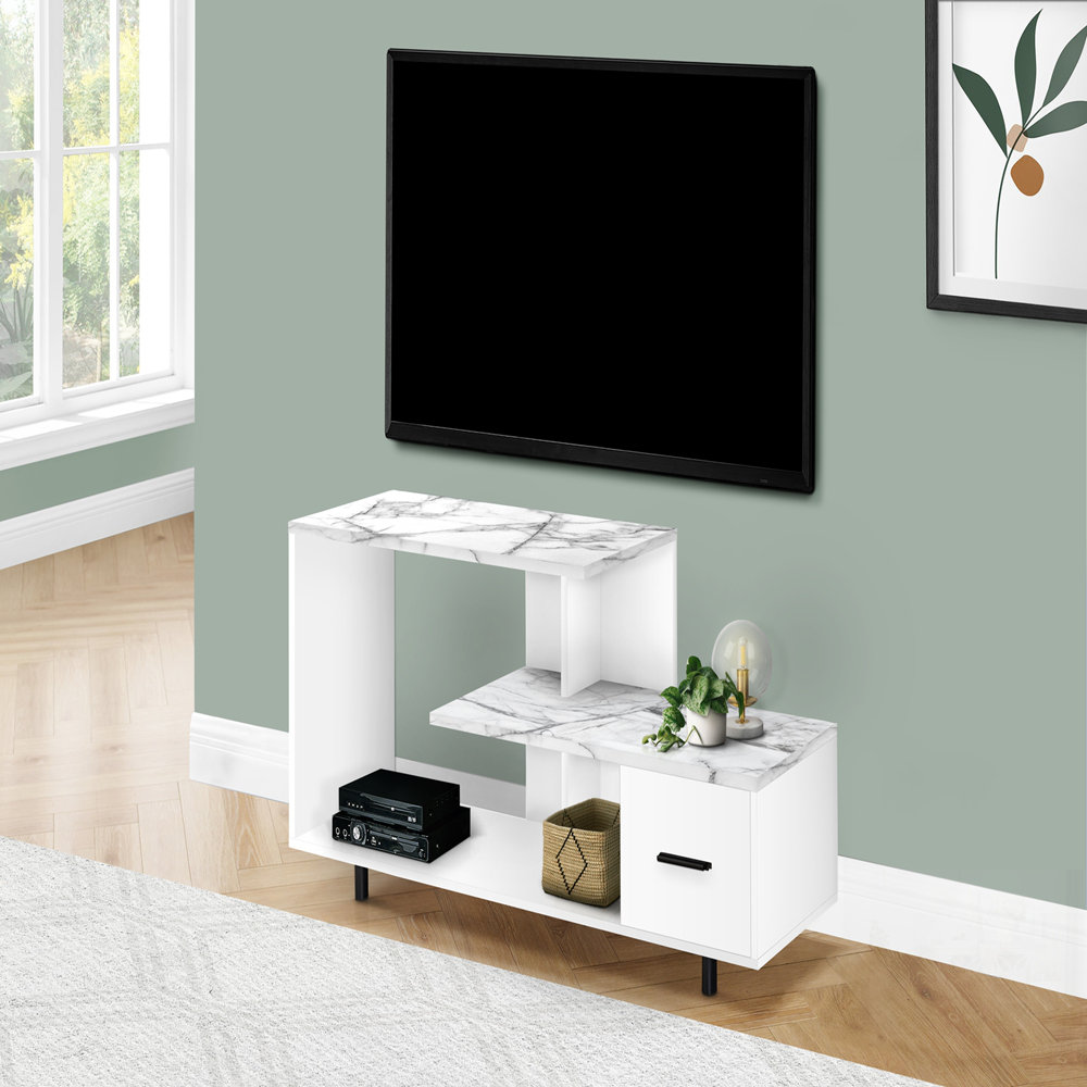 Latitude Run® Modern Marble Look TV Stand with Storage Drawer, Ideal ...