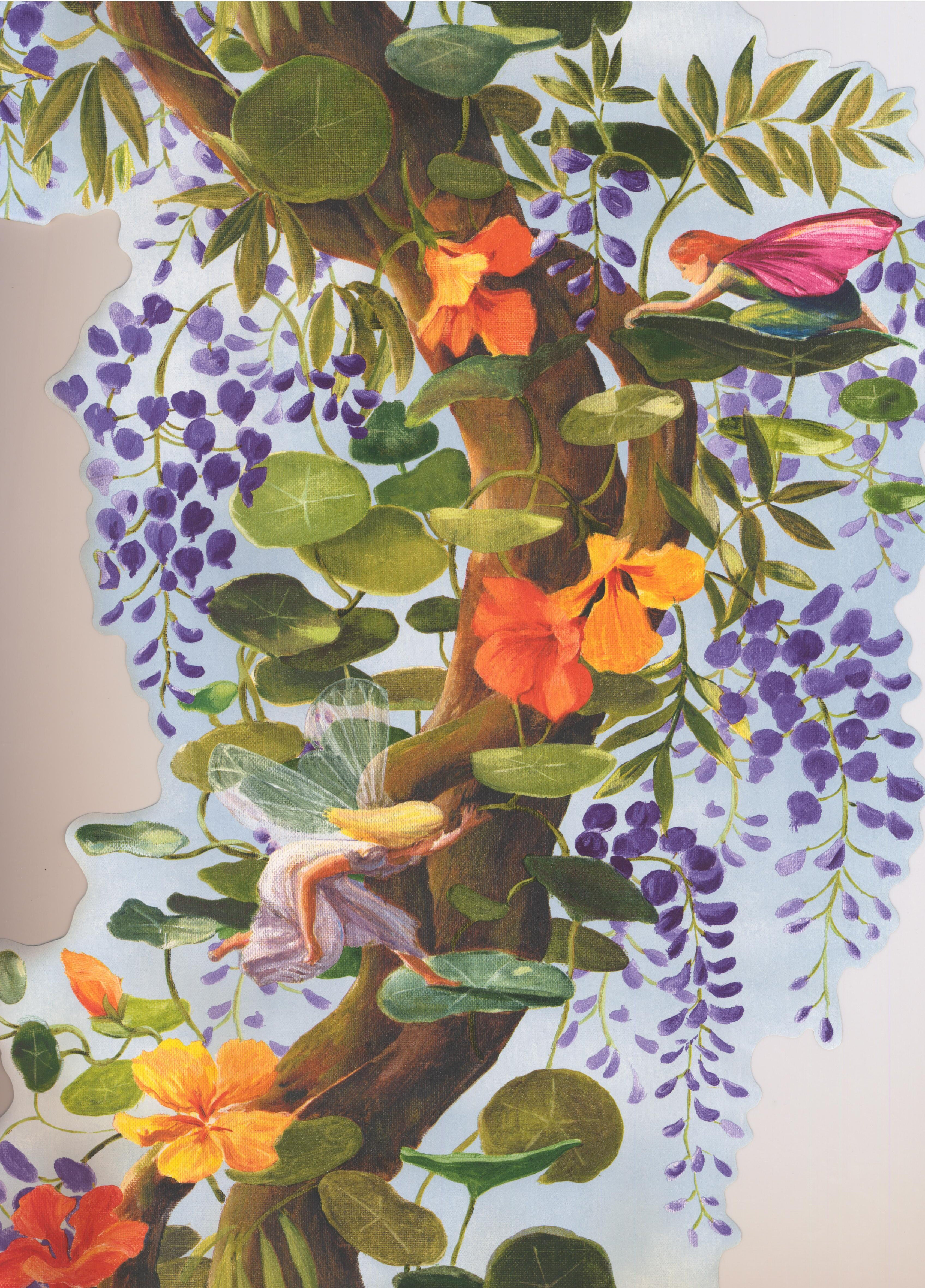 CONCORD WALLCOVERINGS ™ Beautiful Tree with Winged Elf Unique Vertical ...