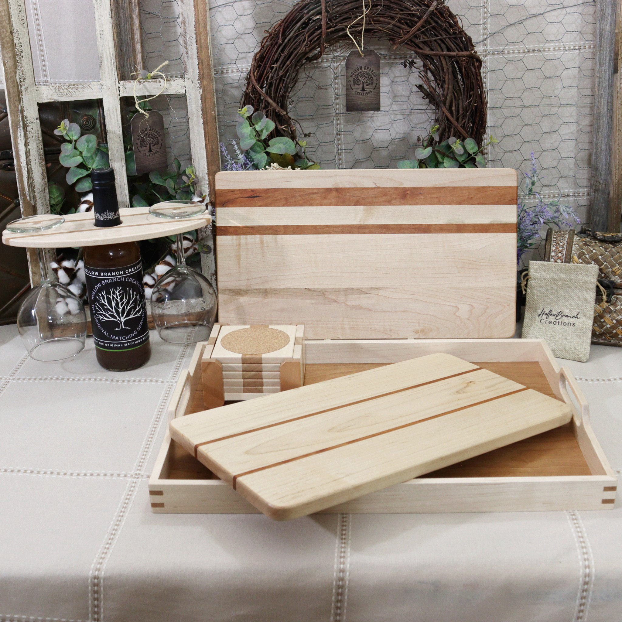Hollow Branch Creations 4-Piece Serving Set: Matching Serving Tray ...