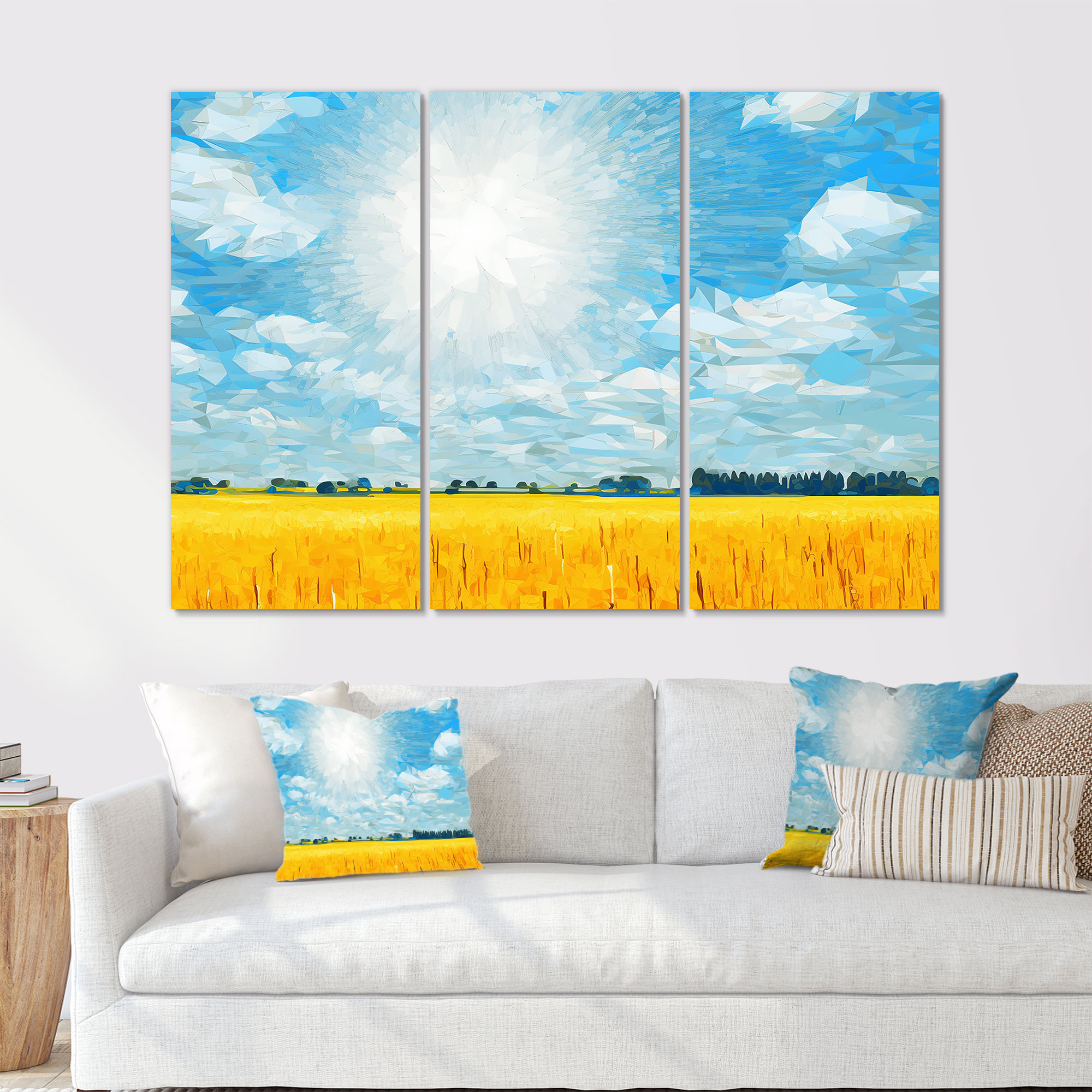 Design Art Bright Sunlight Over Yellow Wheatfield - Meadow Wall Art ...