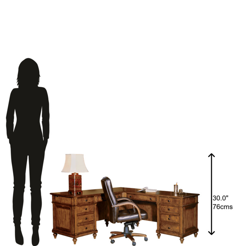 Hekman 72" Wide Executive L-Shaped Desk, Urban Ash Burl Finish | Perigold