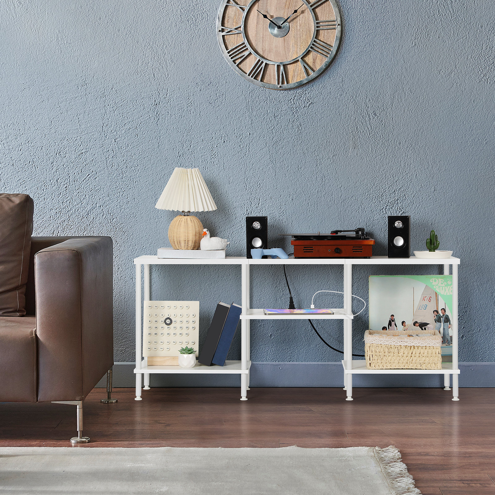 Ebern Designs Narrow Console Table With Charging Station And Storage ...