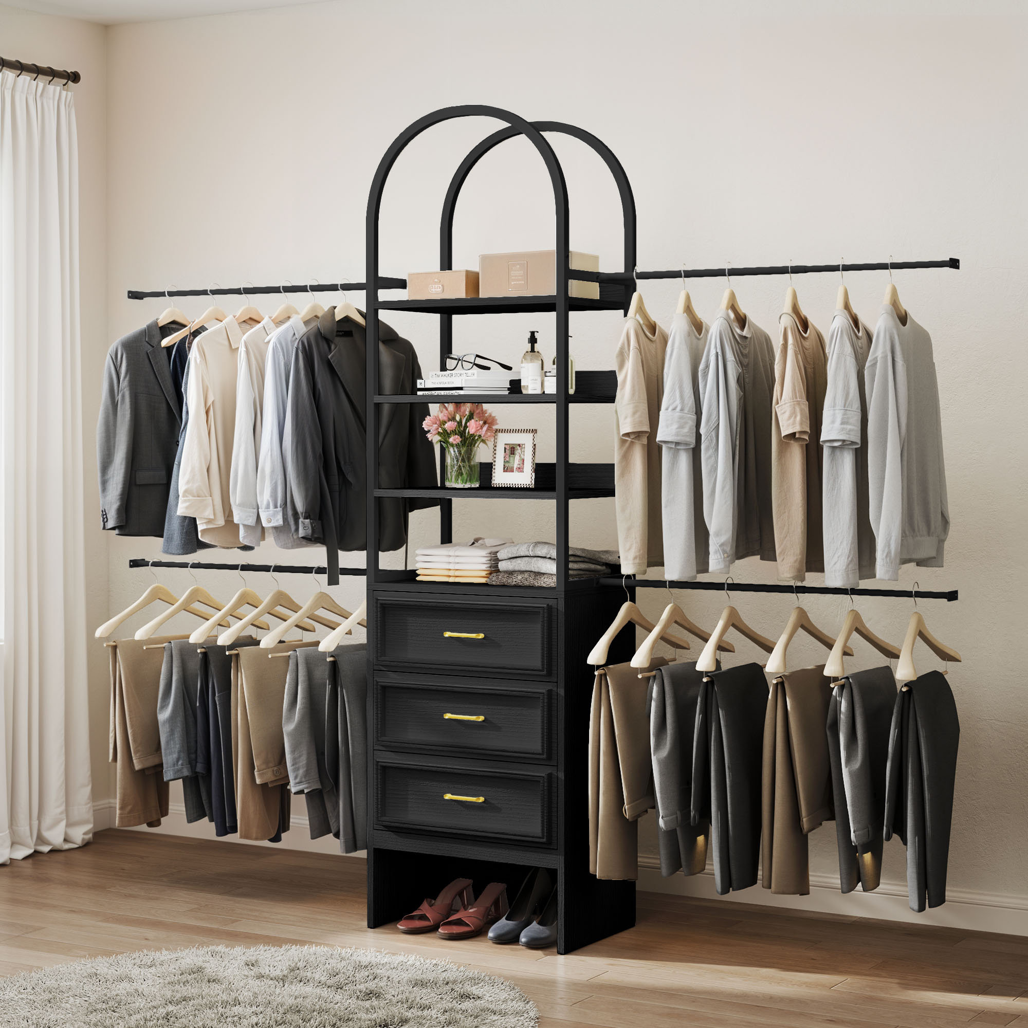 Mercer41 Arched Closet Organizer System with Drawers & Adjustable ...