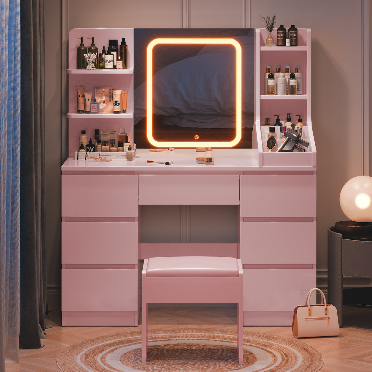 Metro Lane LED Dressing table 7 Drawers and 7 Storage Shelves Dressing ...