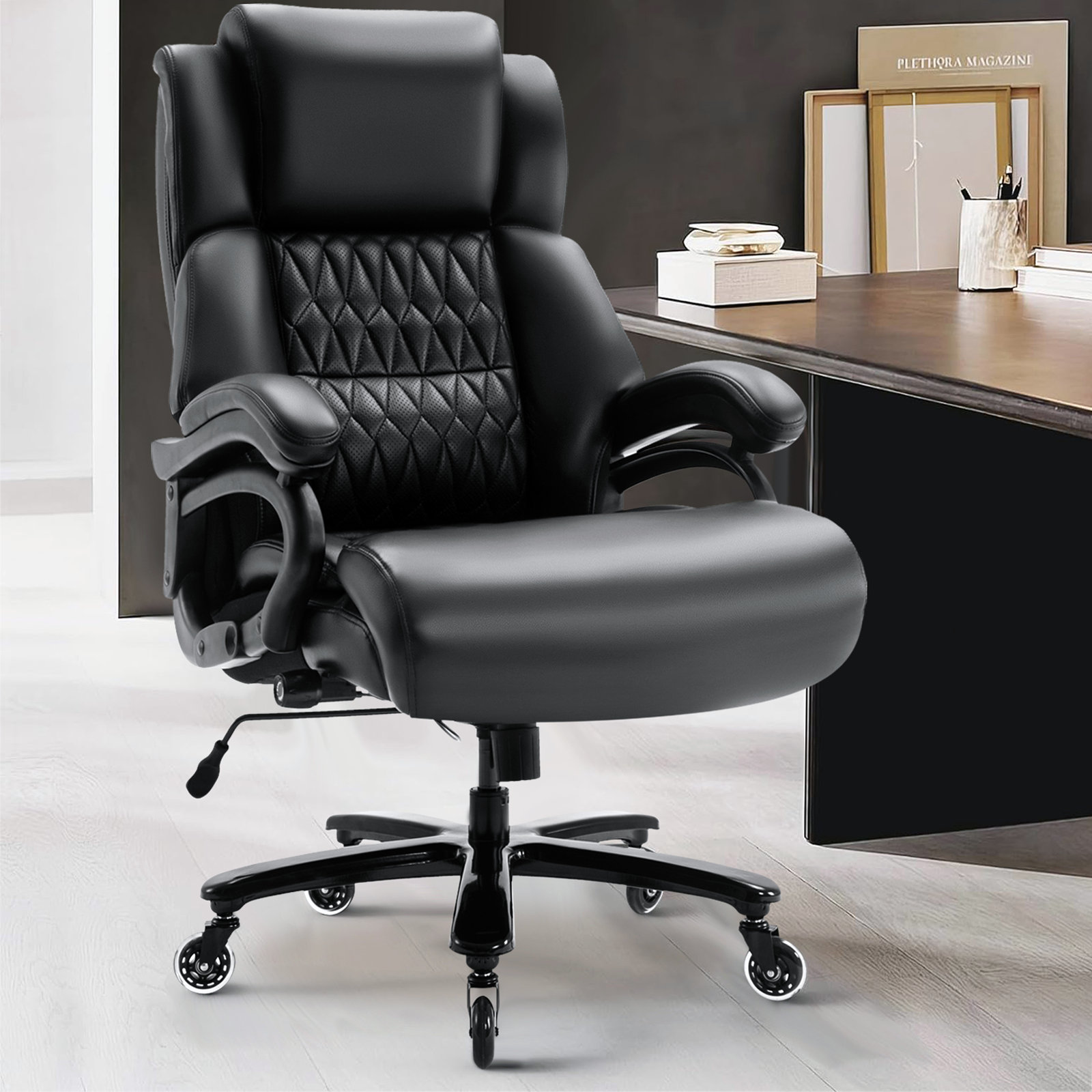 Latitude Run® Choung 400LBS big and Tall Leather Office Chair with ...
