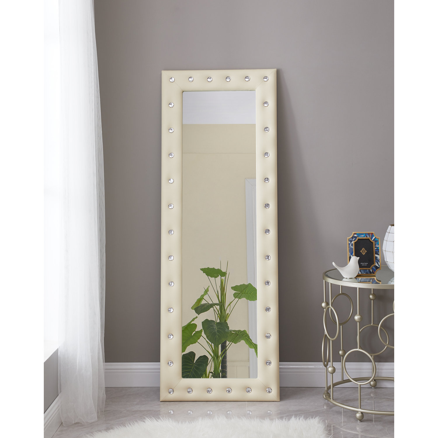 House of Hampton® Ennia Crystal Tufted Large Floor Mirror, 63"LX22"W ...