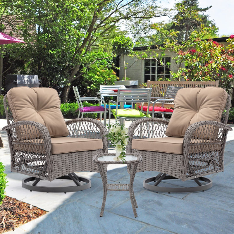 Red Barrel Studio® 3-Piece Outdoor Swivel Rocker Chair Set,Patio Wicker ...