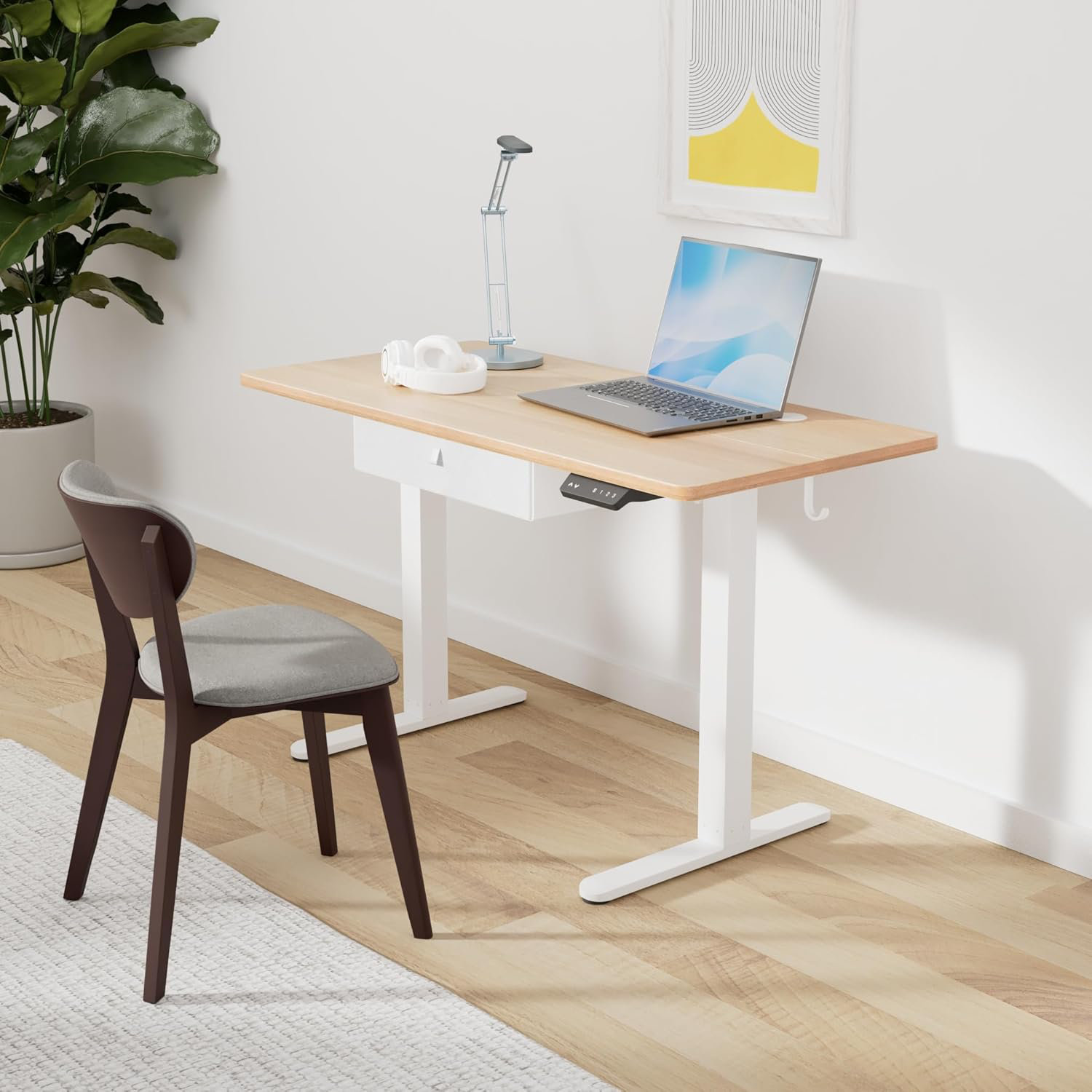 Inbox Zero Electric Adjustable Height Standing Desk With Storage Drawer ...
